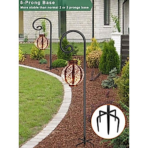 Koutemie 60 Inch Outdoor Shepherd Hook for Hanging Plant, Adjustable Heavy Duty Bird Feeder Pole with 5 Prong Base for Solar Lanterns, Black & 2 Packs