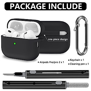 Ljusmicker for AirPods Pro Case Cover with Cleaner Kit,Soft Silicone Protective Case for Apple AirPod Pro 2nd/1st Generation Case for Women Men,AirPods Pro 2/Pro Case Accessories with Keychain-Black