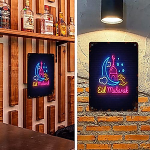Metal Tin Sign-Vector Festive Illustration of eid Mubarak Label Ramadan Kareem Holiday Card Muslim holida-Metal Tin Sign Retro Home Kitchen Office Garden Garage Wall Decor Tin Plaque lz 8×12 Inch