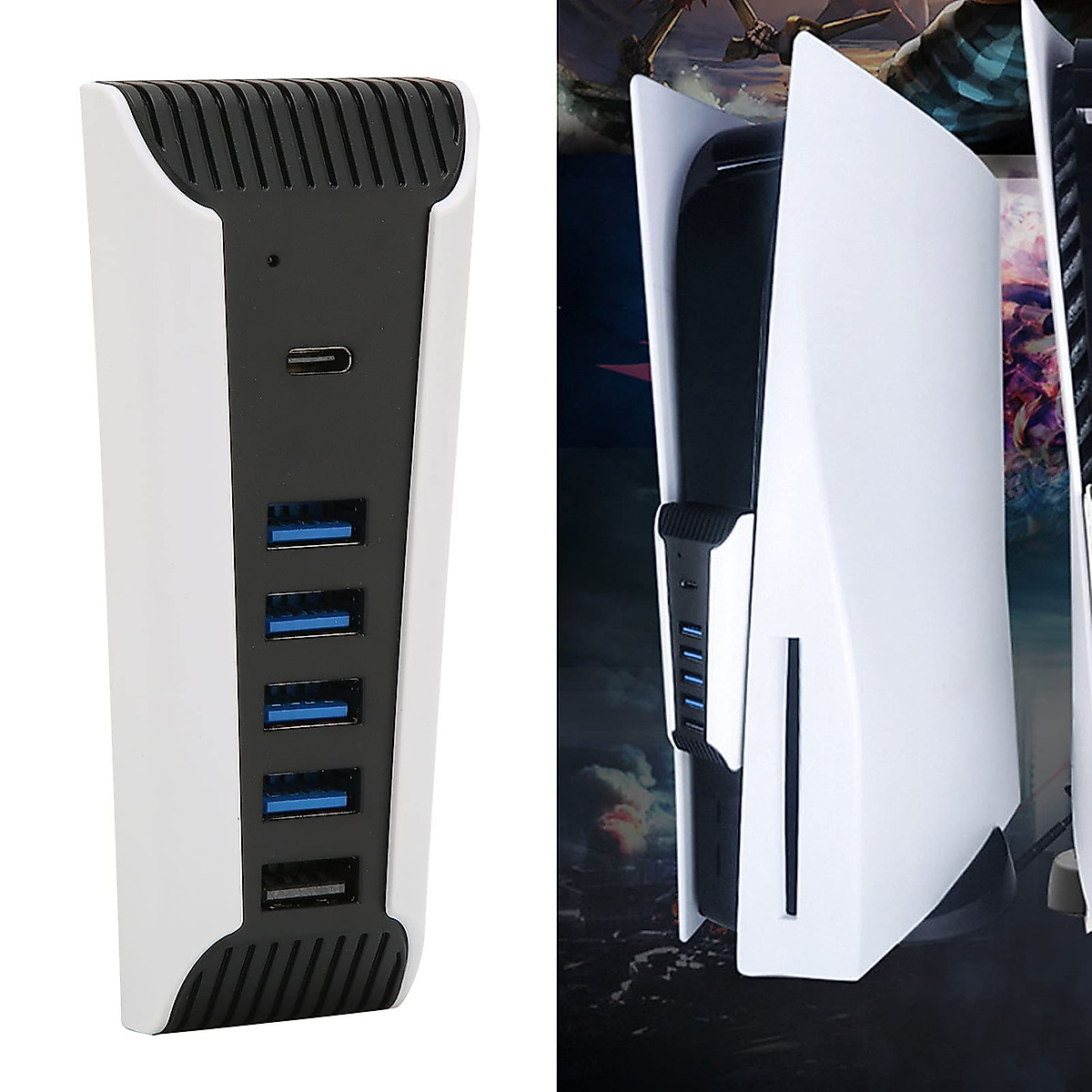 5 in 1 USB Hub High‑Speed Expansion Adapter with USB3.0 Type‑C Ports for Console,with Stable ,1 x USB + 1 x Type‑C (Male) to 5 x USB + 1 x Type‑C (Female)