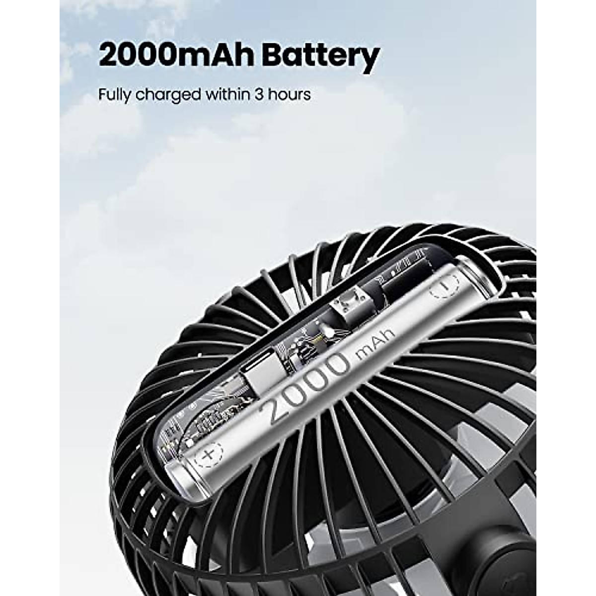 Gaiatop Mini Portable Stroller Fan, Battery Operated Small Clip on Fan, Detachable 3 Speed Rechargeable 360° Rotate Flexible Tripod Handheld Desk Cooling Fan for Car Seat Crib Treadmill Travel Black