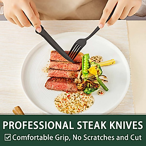 48-Piece Black Silverware Set with Steak Knives, Black Flatware Set for 8, Food-Grade Stainless Steel Tableware Cutlery Set, Kitchen Cutlery for Home Office Restaurant Hotel