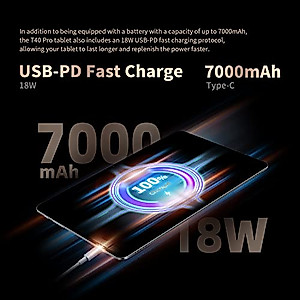 TECLAST Gaming Tablet 10.4 inch Android 12 T40Pro Tablet 18W PD Fast Charge 8GB+128GB 2000x1200 FHD Android 4G LTE Bluetooth Dual SIM 13MP Camera 2.0GHz Octa Core Dual WiFi GPS 7000mAh(512GB TF)