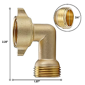 VOLTORB 90-Degree Hose Elbow 3/4" Garden Hose Connector Solid Brass Adapter for RV Water Intake, Outdoor Water Conntection, 2-Pack