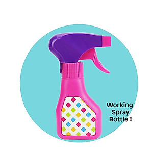 Boley Pretend Play Laundry Playset - 8-Piece Pink and Purple Toy Ironing Board Set with Realistic Lights & Sounds Iron, Working Spray Bottle, Hangers, and Storage Basket for Kids and Toddlers