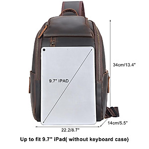 TIDING Full Grain Leather Sling Bag For Men Outdoor Travel Shoulder Chest Daypack Fits 10.5" iPad