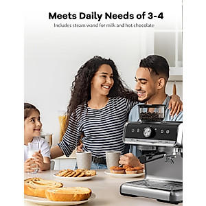 SPORTY&FIT Semi-Automatic Espresso Machine With Grinder, 20 Bar Espresso Maker Coffee Machine Cappuccino Machine with Milk Frother & 95oz Removable Water Tank for Home Office (Light Grey)