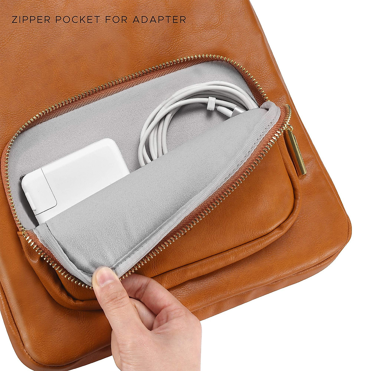 Comfyable Laptop Sleeve Bag 14 Inch Compatible for MacBook Pro 14 Inch 13 Inch, MacBook Air 13 in M2 M1 with Handle & Pocket - Faux Leather Computer Carry Briefcase-Brown