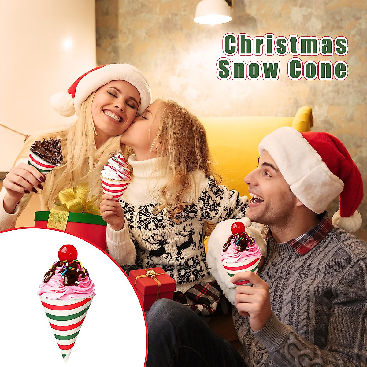Tioncy 50 Pcs Christmas Snow Cone Cups Bulk with Straws Spoons for Kids Adults Disposable Shaved Ice Cups Paper Cone Cups Ice Cream Sorbet Cups Small Dispenser Cup Christmas Party Treat Favors(4 oz)