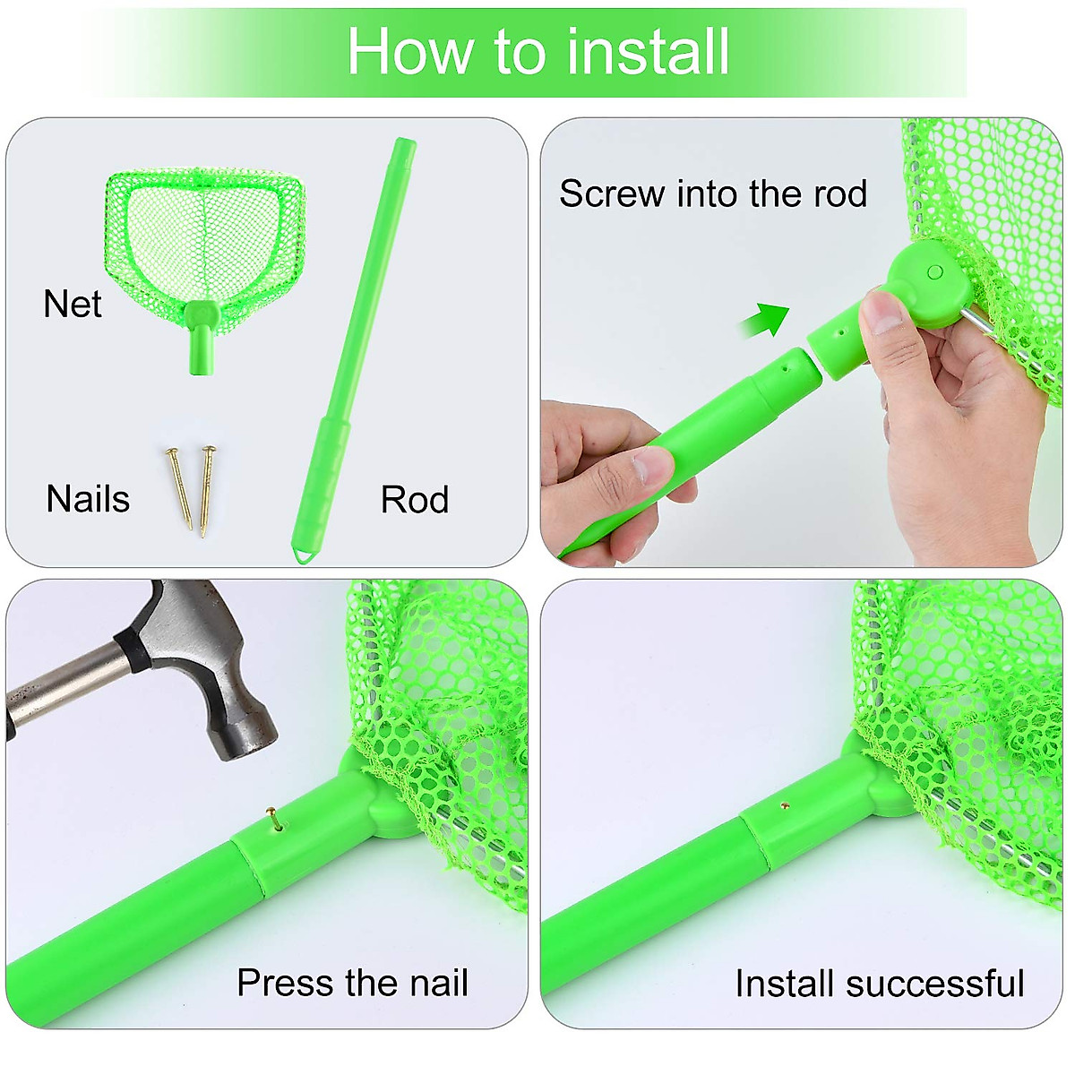 Coopay 4 Pieces Fishing Net Catching Bug Nets Fish Butterflies Nets Beach Nets for Outdoor Playing (Rose Red, Orange, Blue, Green)