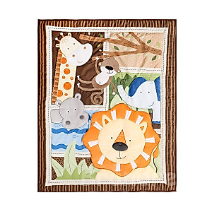 Brandream Crib Bedding Set for Boys Elephant Lion Jungle Nursery Bedding with Diaper Stacker 3D Animals, 4 Piece