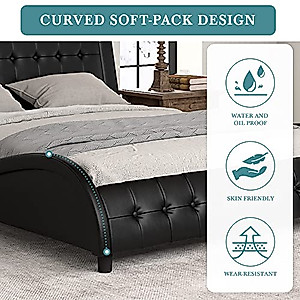 HOOMIC King Size Platform Bed Frame with Adjustable Headboard, Upholstered Bed, Mattress Foundation, Wood Slat Support, No Box Spring Needed, Easy Assembly, Black