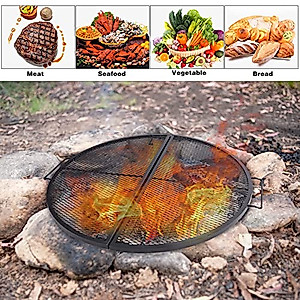 Lineslife X-Marks Fire Pit Cooking Grill Grates Portable, Heavy Duty Folding Round Campfire Grill Grate, Firepit Grill Grate with Handles for Outdoor BBQ Picnic, Black 36 Inch