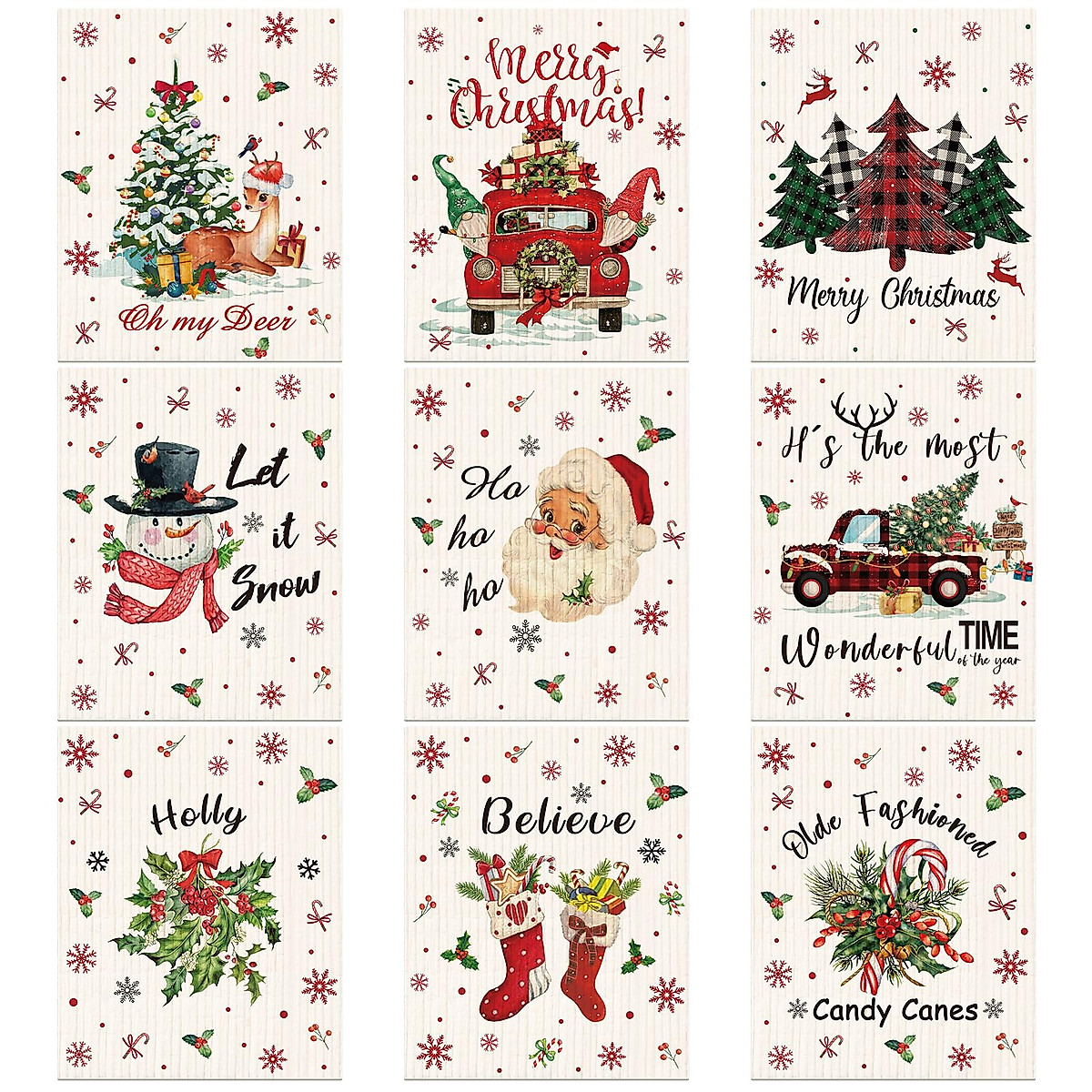 Yinder 9 Pieces Christmas Swedish Kitchen Dishcloths Reusable Swedish Cleaning Cloths Absorbent Fast Dry Kitchen Towels for Kitchen Bathroom Office Wedding Housewarming