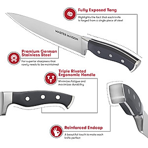 Master Maison 19-Piece Premium Kitchen Knife Set with Wooden Block and Knife Sharpener - German Stainless Steel Cutlery (Gray)