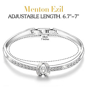 Menton Ezil Fasion Jewelry Princess Bangle Bracelets For Women 18K Gold Plating Adjustable Bracelets With Crystal For Wife Girlfriend Or Mothers Idea Gift For Mother's day(Silver)