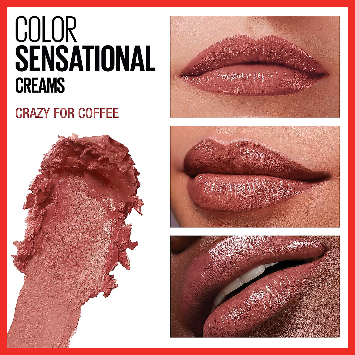 Maybelline Color Sensational Lipstick, Lip Makeup, Cream Finish, Hydrating Lipstick, Crazy for Coffee, Nude Pink ,1 Count