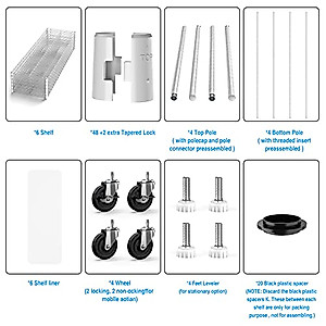 6 Tier NSF Metal Shelf Wire Shelving Unit, 6000lbs Capacity Heavy Duty Adjustable Storage Rack with Wheels & Shelf Liners for Commercial Grade Utility Steel Storage Rack, 82"H x 48"L x 18"D - White