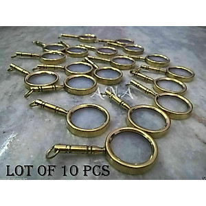Lot Of 100 Pcs Nautical Golden Finish Marine Collectible Magnifying Key Ring Key-Chain Key Brass Chain Nautical Keyring Pendant Keychain Christmas Gift By MAA VAISHNO NAUTICAL