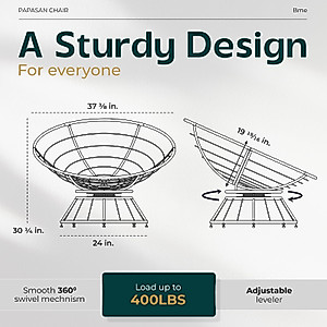 Bme 40" Ergonomic Wicker Papasan Chair with Soft Thick Density Fabric Cushion, High Capacity Steel Frame, 360 Degree Swivel for Living, Bedroom, Reading Room, Lounge, Silver Cloud - Brown Base