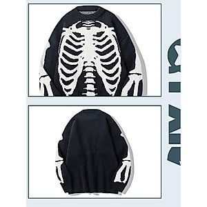 Y2K Grunge Skeleton Sweatshirt Oversized Long Sleeve Fairy Alt Pullover Aesthetic Harajuku Clothes Vintage Tops (White,M)