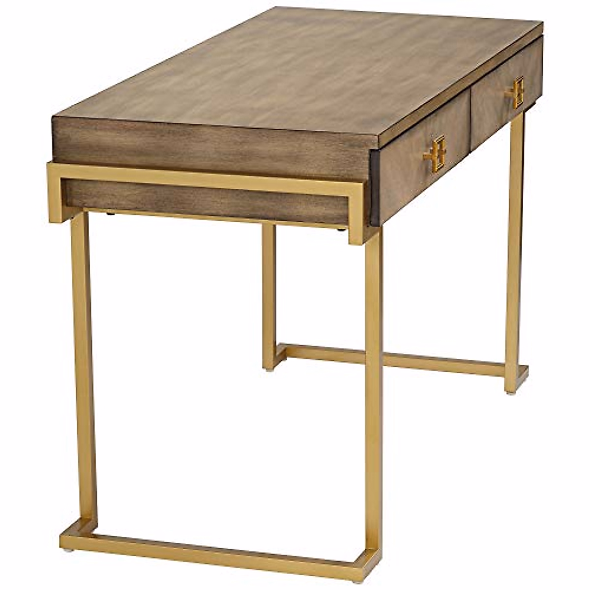 Coast to Coast Wheaton Modern Metal Ash Wood Rectangular Writing Desk 49 1/2" x 23" with 2-Drawer Gold Brown Open Leg for Living Room Bedroom Bedside Entryway House Balcony Office Bathroom