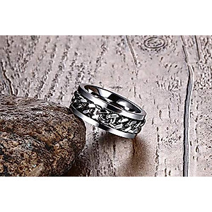 HIJONES Men Women Stainless Steel 8MM Class Spinner Chain Worry Ring Band for Anxiety People Silver Size 15