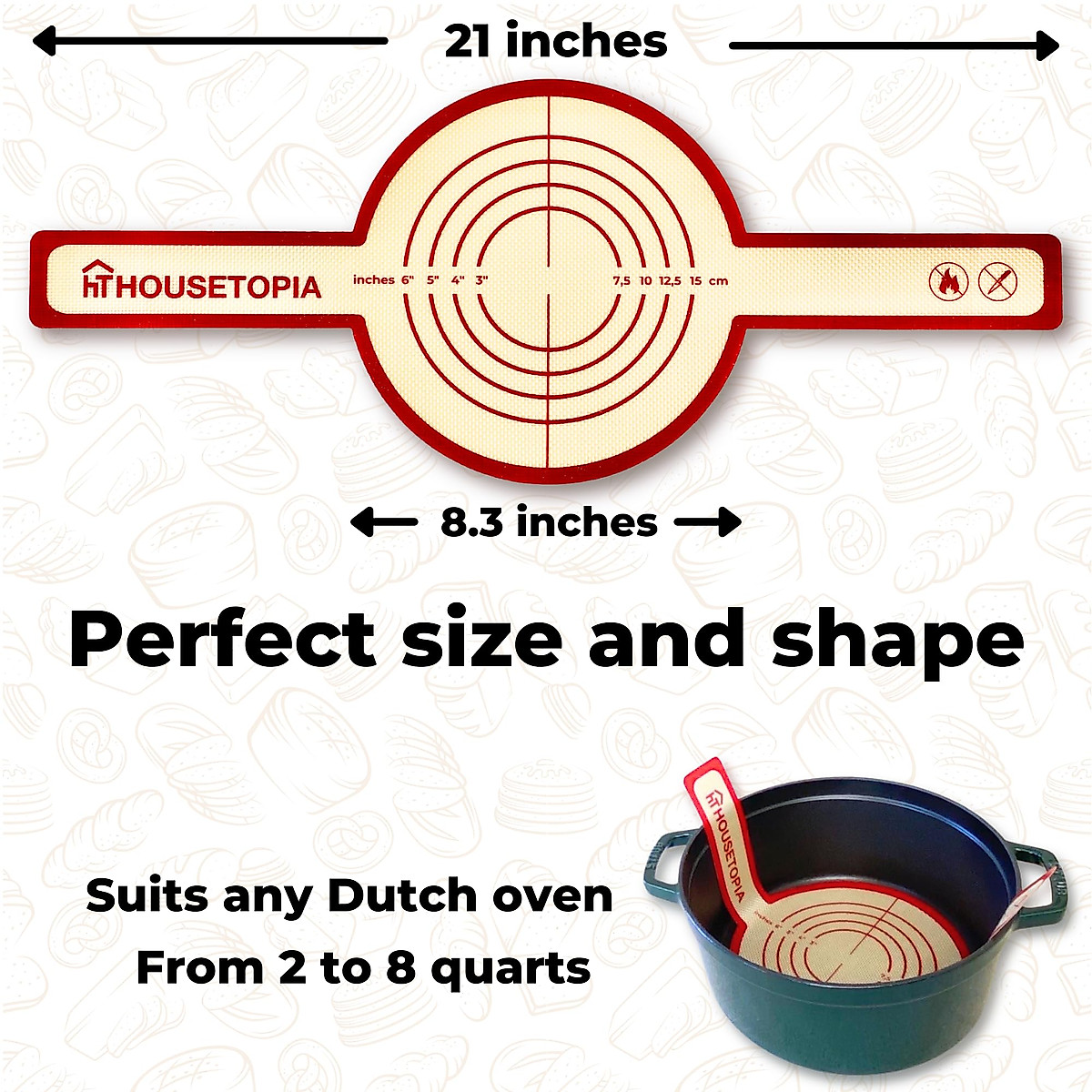Silicone Baking Mat for Dutch Oven with Sourdough Beginner Kit — Dutch Oven Sling with Long Handles & Scoring Knife & Bread Recipes Book — Round 8.3 Inch