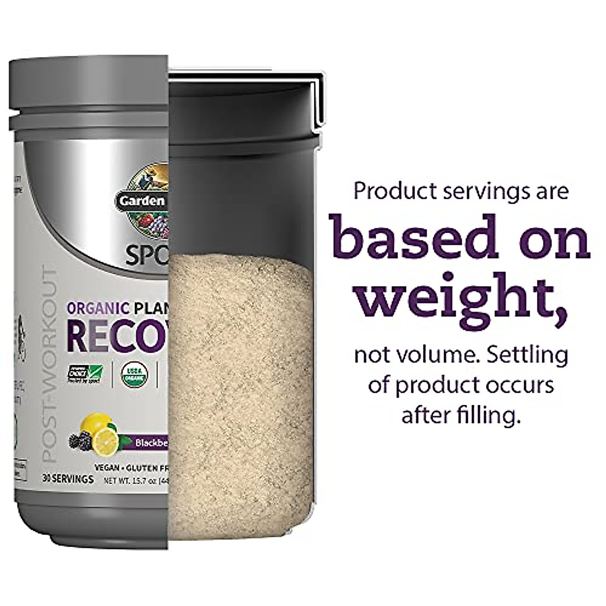 Garden of Life Sport Vegan Organic Plant Based Post Workout Muscle Recovery Powder for Men & Women - BlackBerry Lemonade 30 Servings, 100mg Magnesium, Antioxidants, Supplements, 15.7 Oz