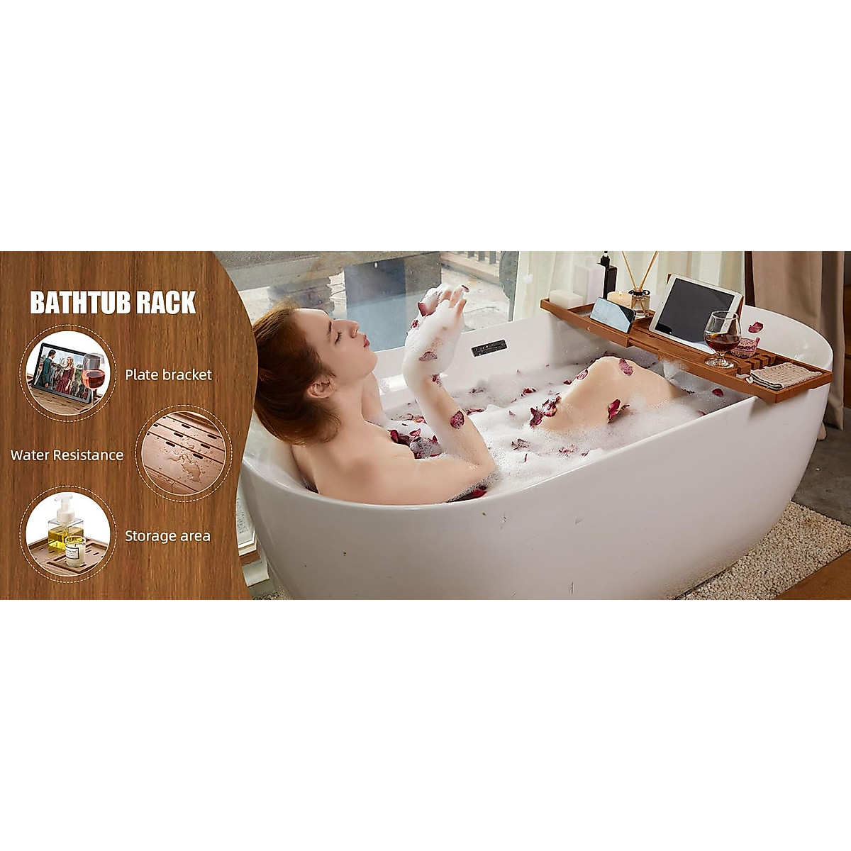 Semperviren Bathtub Tray, Retractable Bathtub Rack for Bathtub, Sturdy and Waterproof Home Spa, Favored Gift by Lady Teak Color