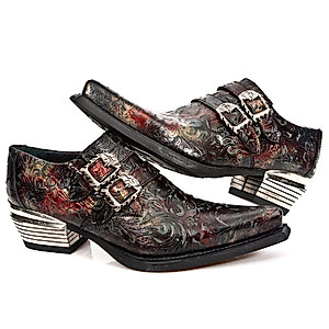 New Rock 7960-S5 Embossed Vintage Black, Red Leather Buckle Steel Heel Shoes 41