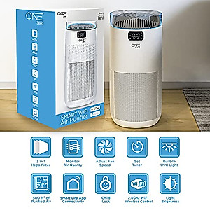 ONE Products Smart Hepa Air Purifier, UV Light Sanitizer, Covers Small to Large Room, Kills 99.99% Germs, Bacteria, Allergies, Pollen, Smoke, Dust, Pet Dander, Work with Alexa, Google, Athena(OSAP02)