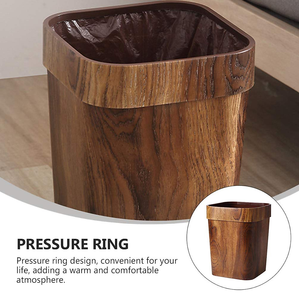 SEWACC Garbage Cans Wood Trash Can Wastebasket Small Rustic Rectangular Garbage Container Bin for Bathroom Bedroom Kitchen Home Office Garbage Containers Plastic Bins