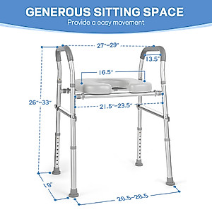 Raised Toilet Seat with Handles, Soft Padded Toilet Seat Risers for Seniors, Adjustable Width & Height Toilet Riser for Bariatric, Handicap, Heavy Duty Toilet Seat Riser, Fit Any Toilet