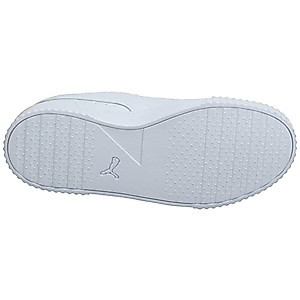 PUMA Womens Carina Leather Sneaker, PUMA Womens White-PUMA Womens White-PUMA Womens Silver, 6.5