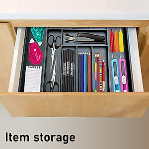 ZHOMA Bamboo Expandable Kitchen Drawer Organizer for Utensils Holder - Silverware Organizer/Utensil Holder and Cutlery Tray with Grooved Drawer Dividers - Black