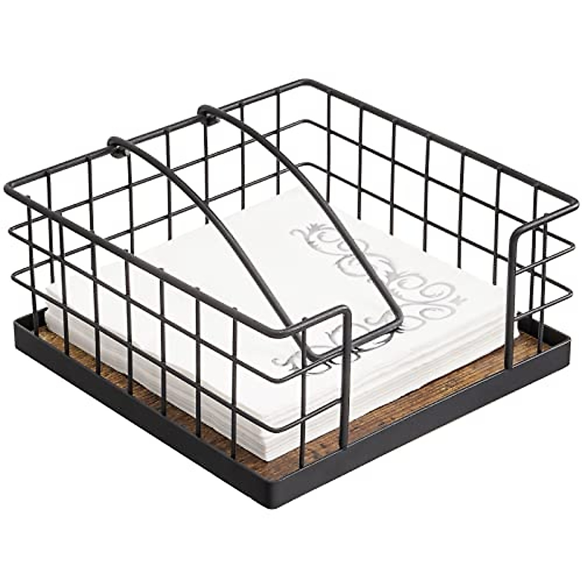 Honiter Napkin Holder, Farmhouse Flat Napkin Holder with Weighted Arm, Wooden Napkin Holders for Paper Napkins, Square Napkin Dispenser for Countertop, Cocktail Napkin Holder for Kitchen, Dining Room