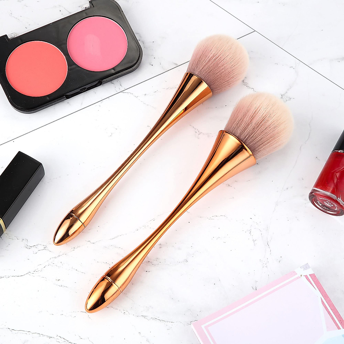 Boao 2 Pcs Large Fluffy Makeup Brushes Soft Bronzer Powder Brush for Coverage Loose Blending Buffing Nail Foundation(Rose Gold)