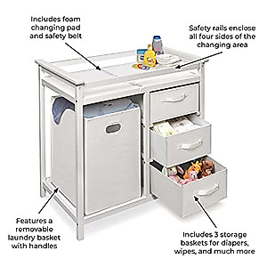 Modern Baby Changing Table with Laundry Hamper, 3 Storage Baskets, and Pad