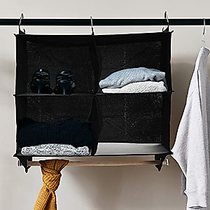 Household Essentials 4 Pocket Wide Organizer with Hangbar, Black