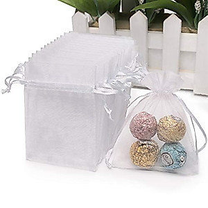 iminoo 50pcs Organza Drawstring Bags, Wedding Favor Bags with Drawstring Premium Jewelry Pouches Party Festival Gift Bags Candy Bags (White, 3.15x3.9 in)