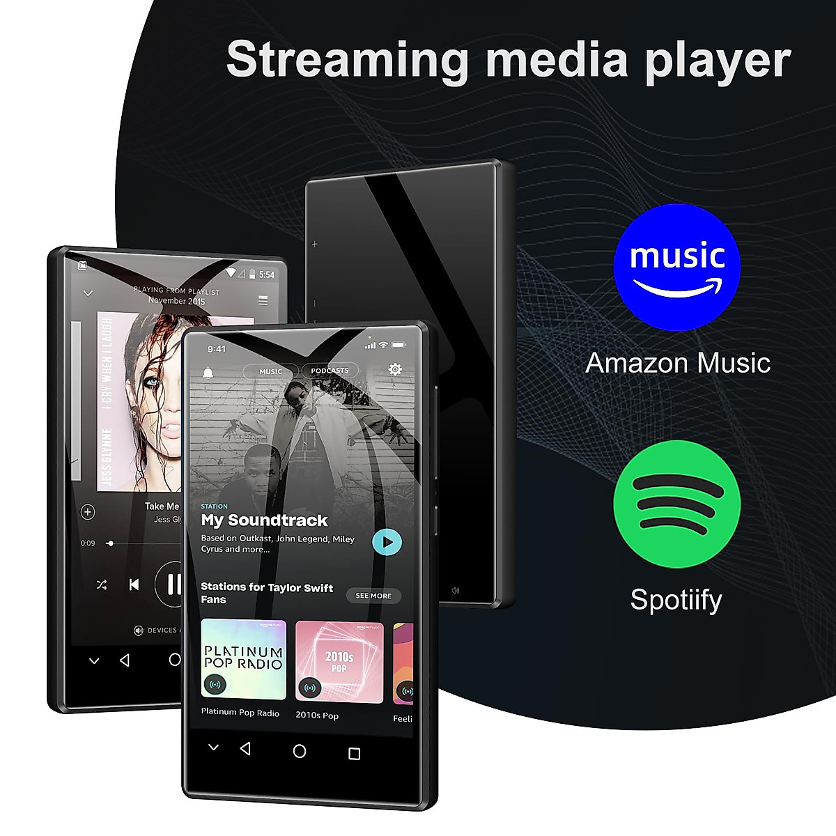 JOLIKE 80GB MP3 Player with Bluetooth and WiFi spotify and Pandora, Android Streaming audiobooks Audible and FM Radio 4.7-inch Touchscreen MP3&MP4 Music Player Kids MP3 Player with USB Support 215GB