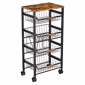 MAWEW Vegetable Kitchen Storage Basket,Potato Storage Basket,Vegetable Storage Cart with Universal Wheel,Rustic Farmhouse Vegetable Storage Basket, Kitchen Vegetable Storage Rack，snack shelf(5 Tier)