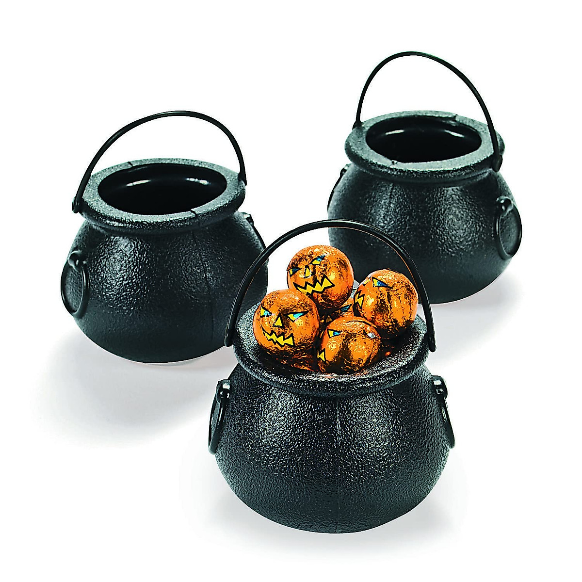Fun Express 1 Dozen Mini Cauldron Kettles, BPA Free Plastic, St. Patrick's Day, Halloween, Bachelorette Parties, Witches and Wizards, Birthday, Baby Showers Party Decoration Supplies, Black