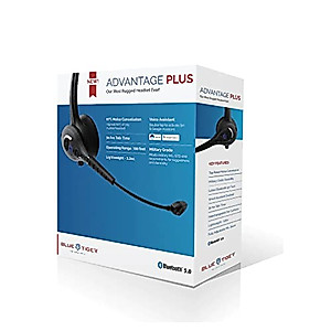 Blue Tiger Advantage Plus Wireless Bluetooth Headset - Professional Trucker and Office Headset with Microphone - Durable, Noise Cancelling, Clear Sound, Long Battery Life, No Wires - 36 Hour Talk Time