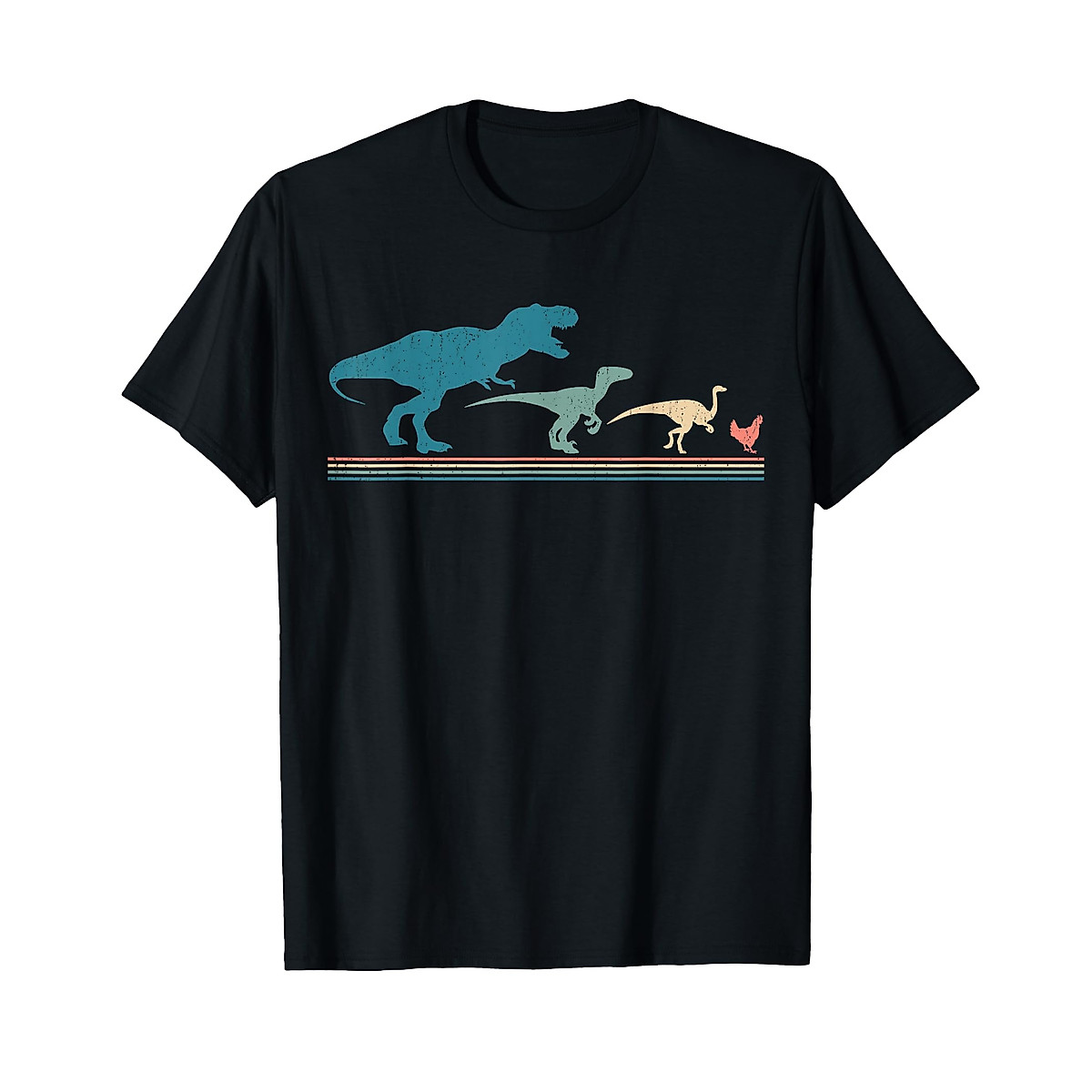 Dinosaur Chicken Evolution Funny Vintage Retro 70S T-Shirt