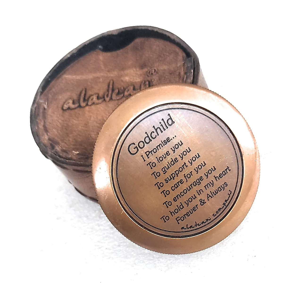 Gift for Godchild Compass | Godson Goddaughter - I Promise to Love You Baptism Gifts Christian Communion Confirmation Christmas Birthday Gifts for Boys Girls Kids (with Leather Case)