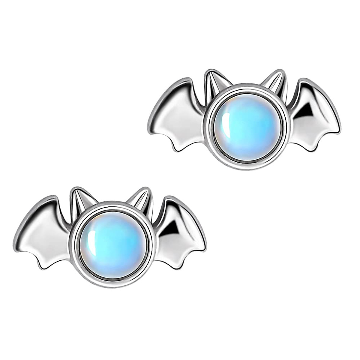 Halloween Moonstone Bat Earrings Sterling Silver Vampire studs for Women Hypoallergenic Piercing Stud for Sensitive Ears Fashion Gothic Jewelry