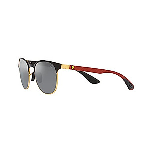 Ray-Ban RB8327M Scuderia Ferrari Collection Round Sunglasses, Black on Matte Gold/Grey Gradient Mirrored Silver, 53 mm
