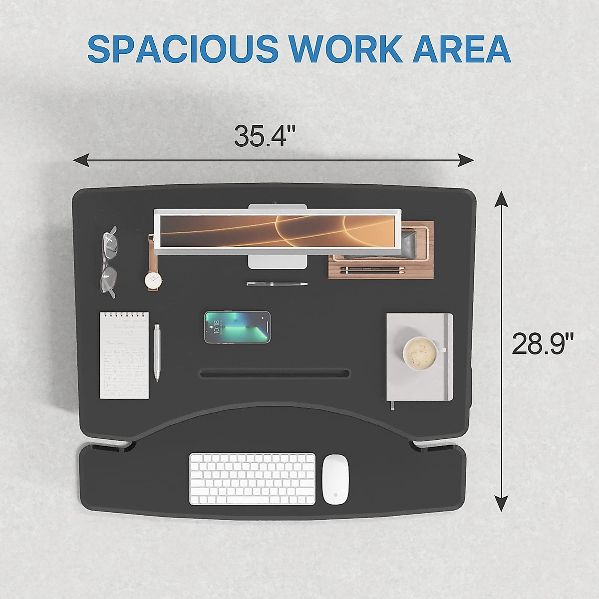 Joy Seeker Standing Desk Converter 35 Inches Height Adjustable Sit to Stand Desk Riser Dual Gas Springs Stand up Desk with Wide Keyboard Tray for Laptops Dual Monitor Riser Workstation, Black